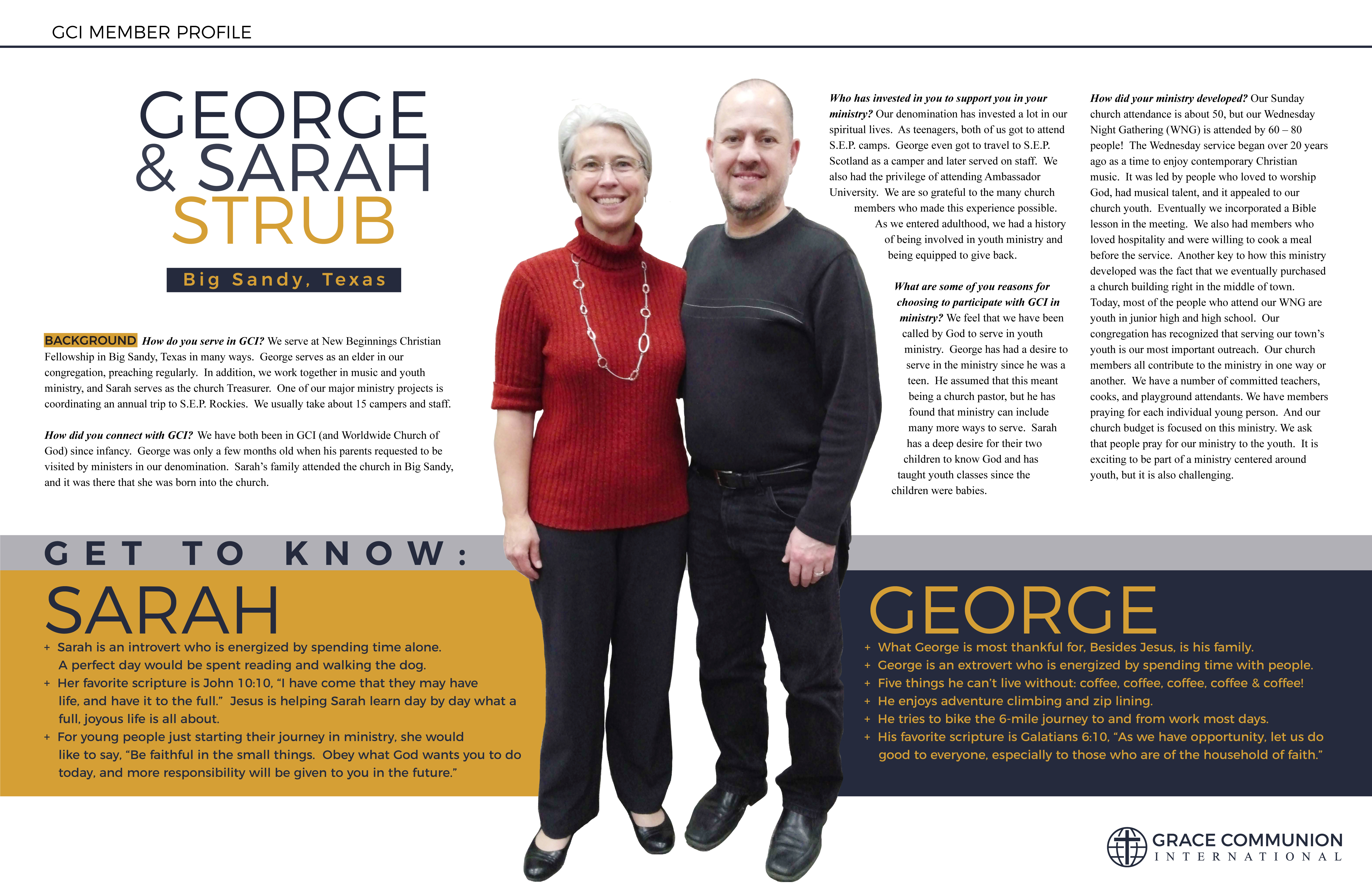 GCI Member Profile - George & Sarah Strub | Grace Communion ...