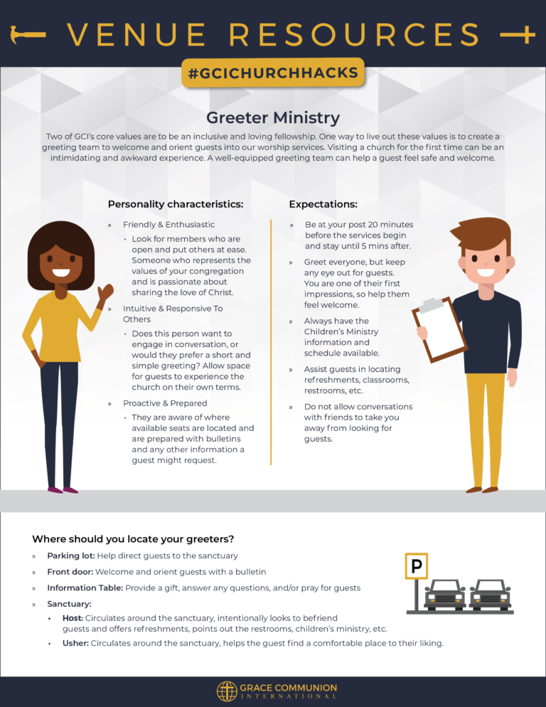 Venue Resources: Greeter Ministry | Grace Communion International Resources